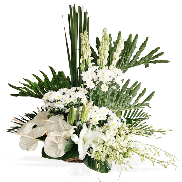 Funeral Sympathy Flowers - All White Altar Basket – Floral Symphony